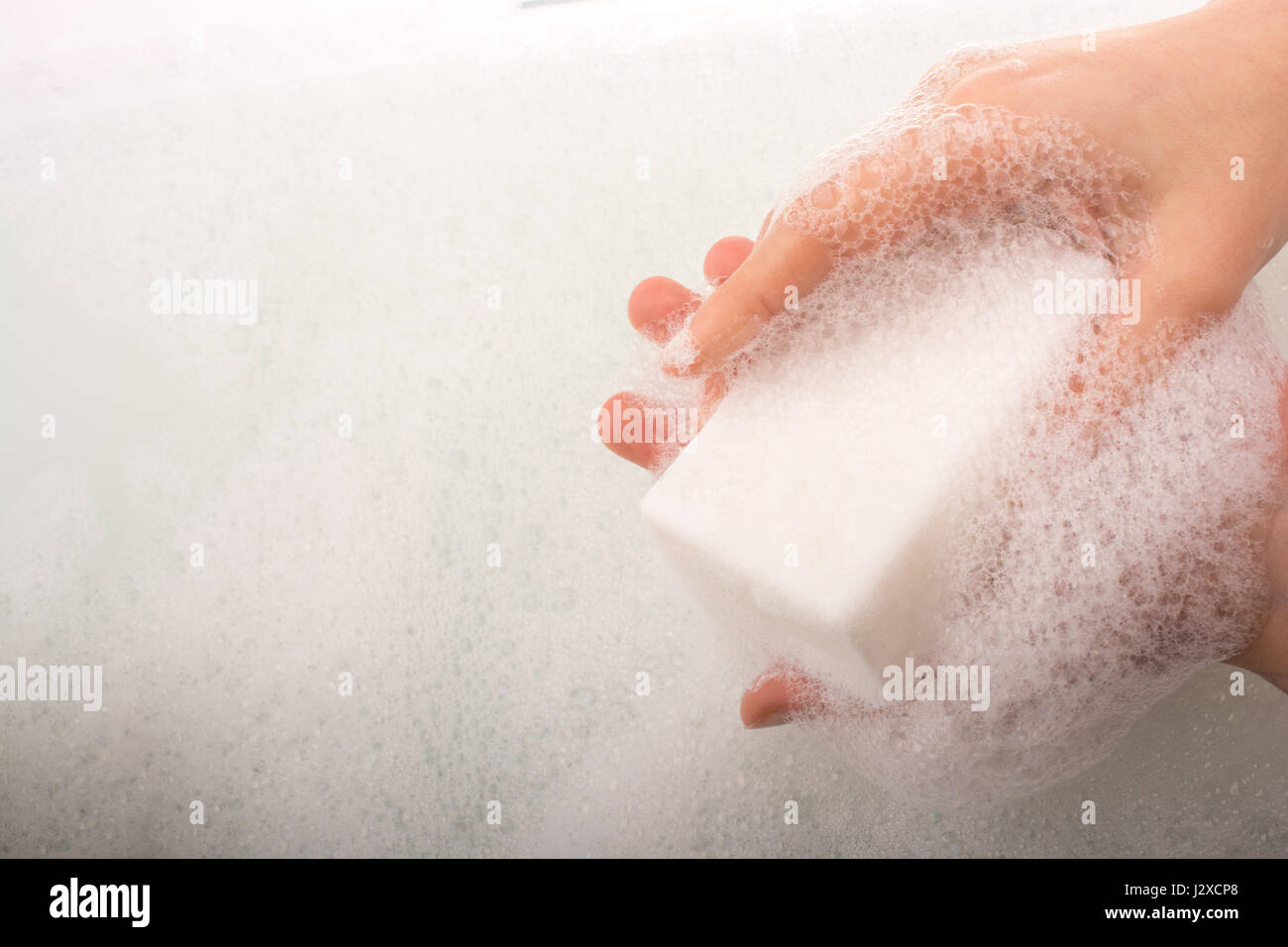 Hand washing and soap foam on a foamy background Stock Photo - Alamy
