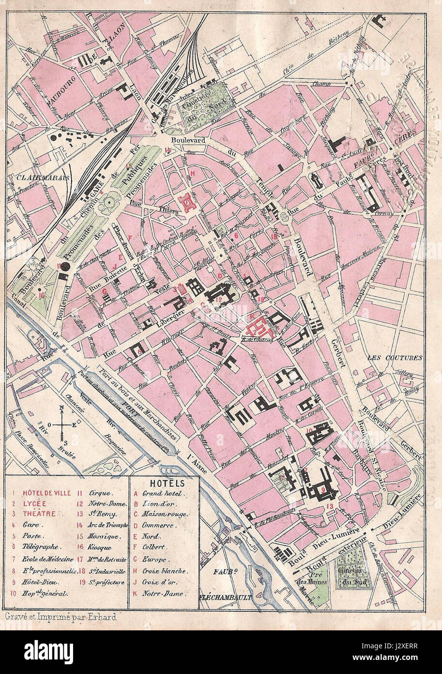 This 1880 map of Reims shows the city's layout during the late 19th ...