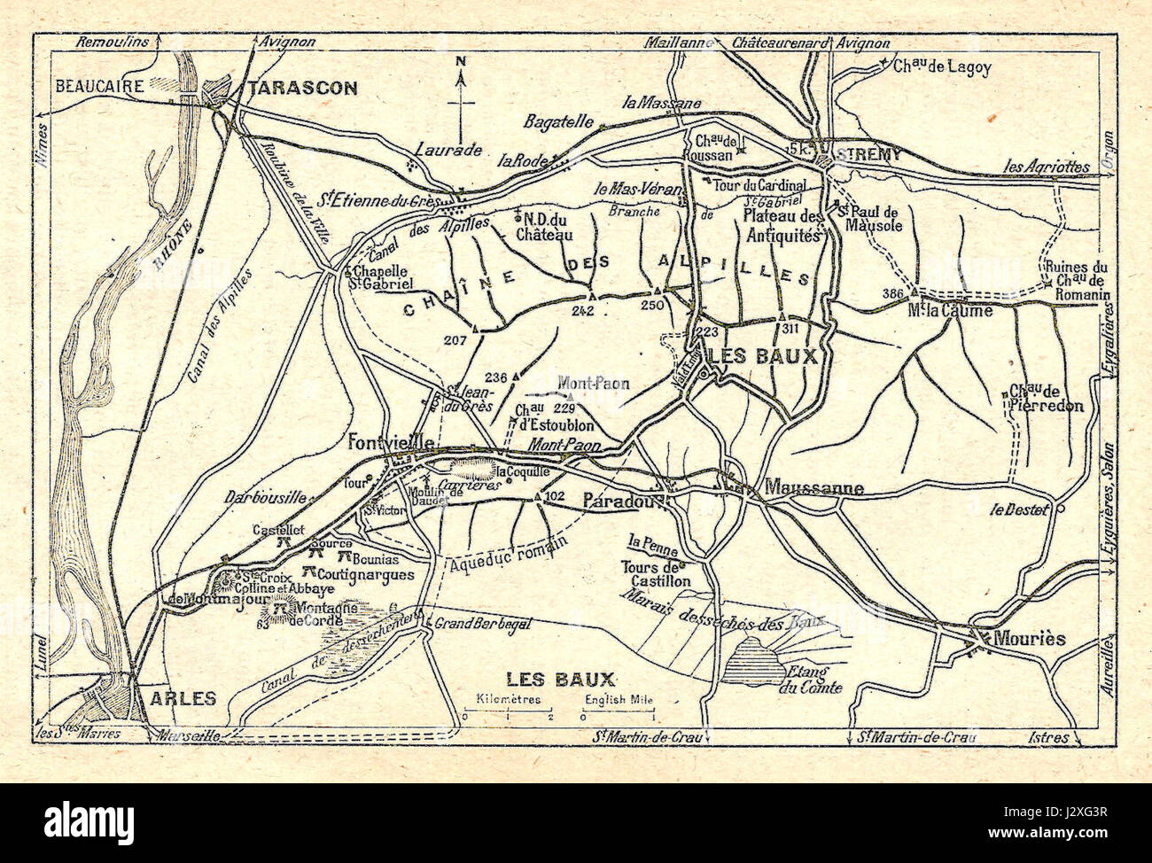 This map from 1921 shows the region of Alpilles and the village of Les ...