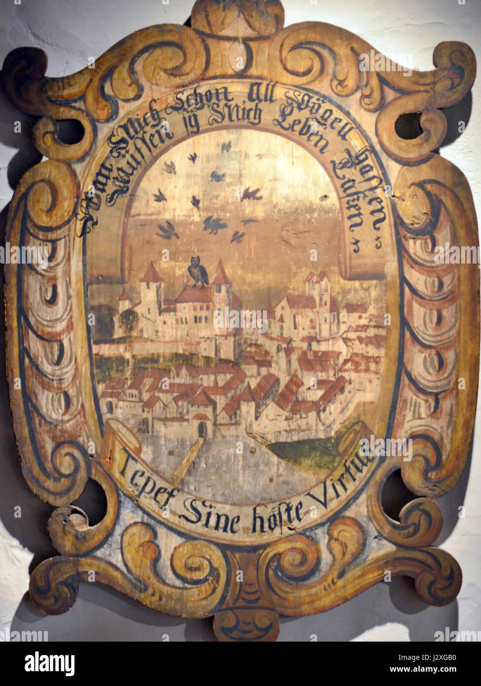 The 1656 Siege, depicted in a painted wooden cartouche from 1660, is a ...