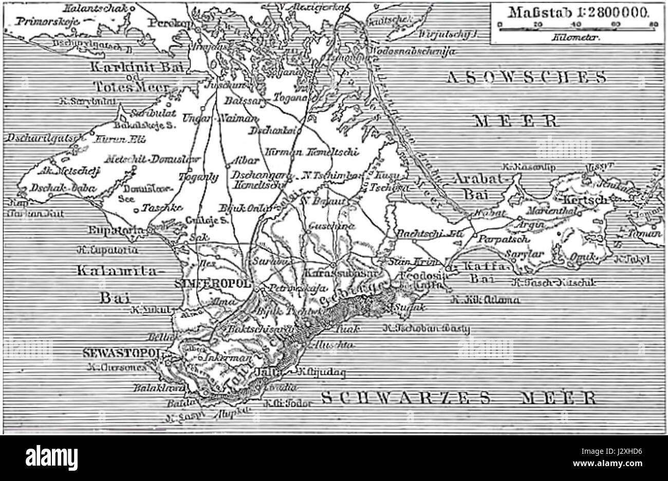 Map of the Crimean Peninsula, showing geographical features and ...