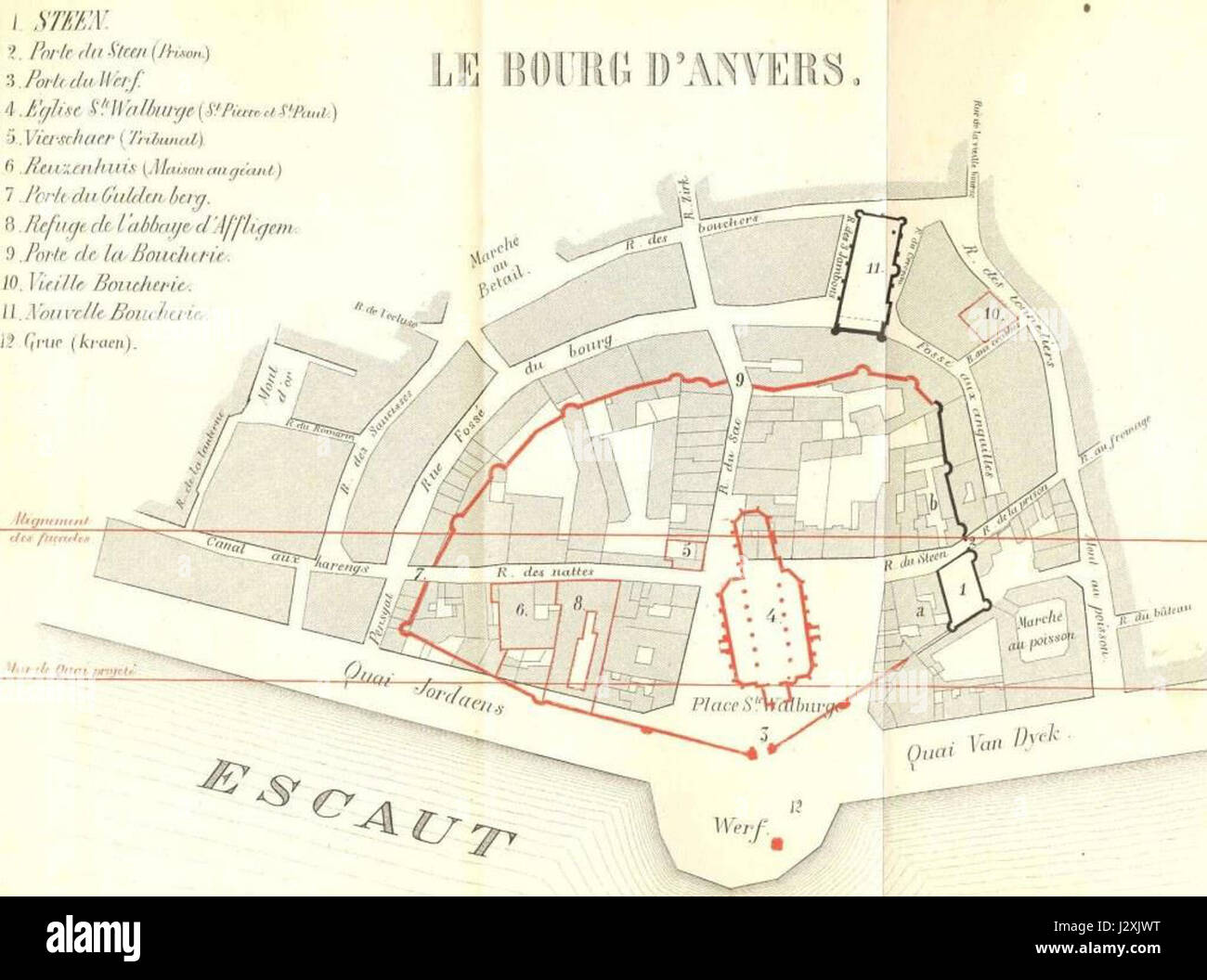 This image shows the first fortification of Antwerp, with an overlay ...