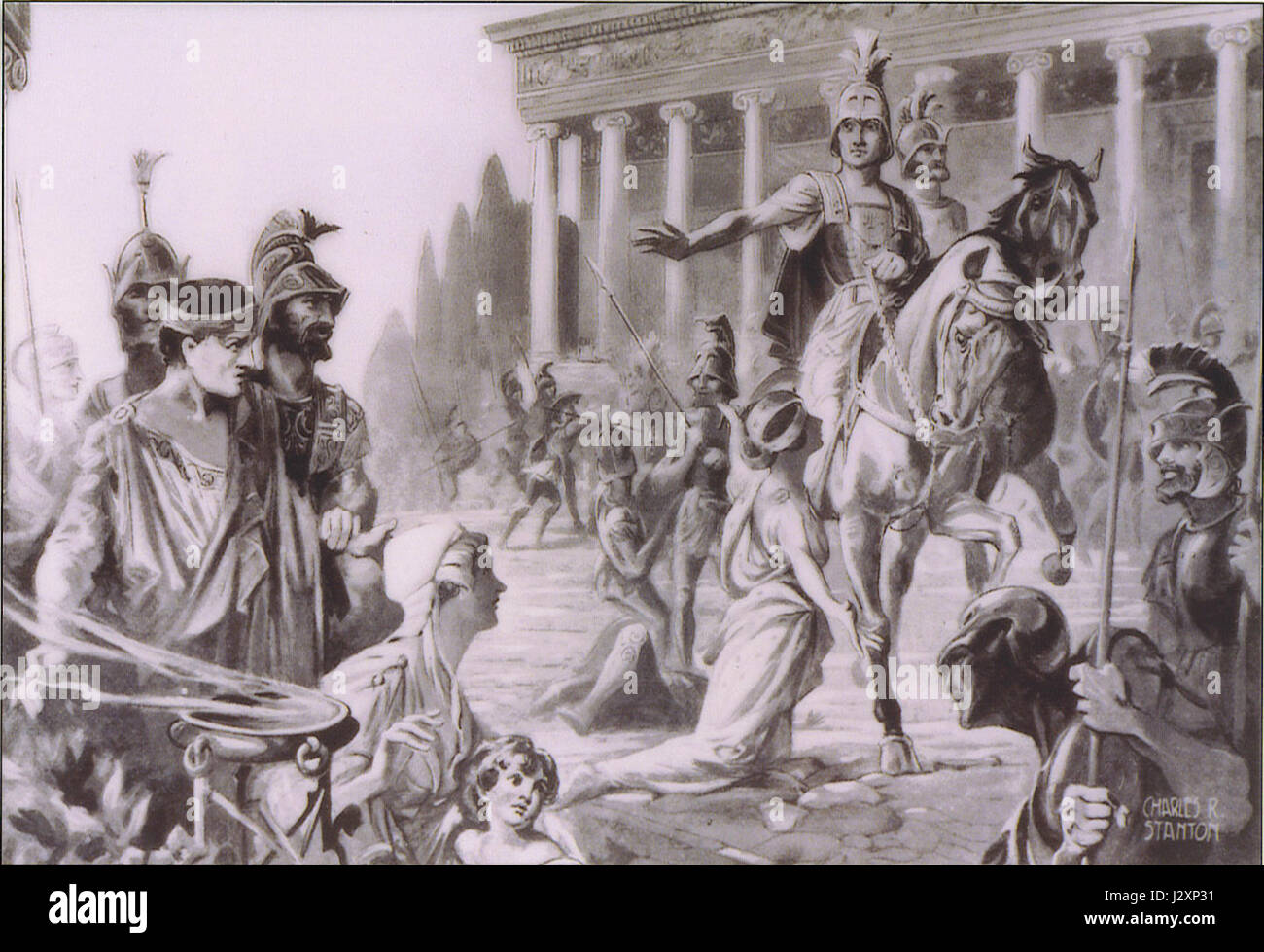 This depiction portrays the historical event of Alexander the Great's ...