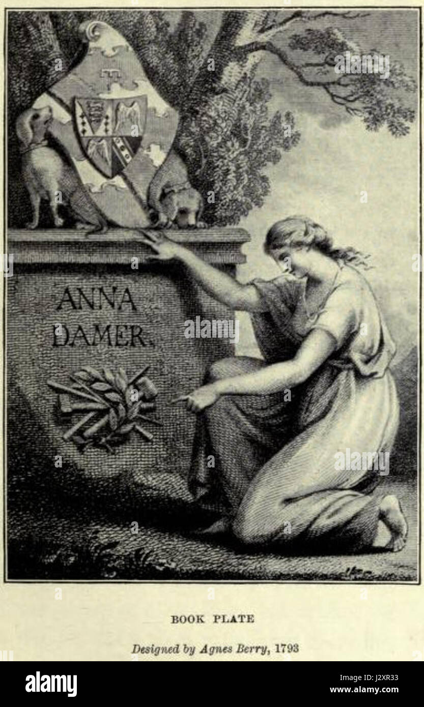 This bookplate, designed by Agnes Berry for Anne Damer, features ...