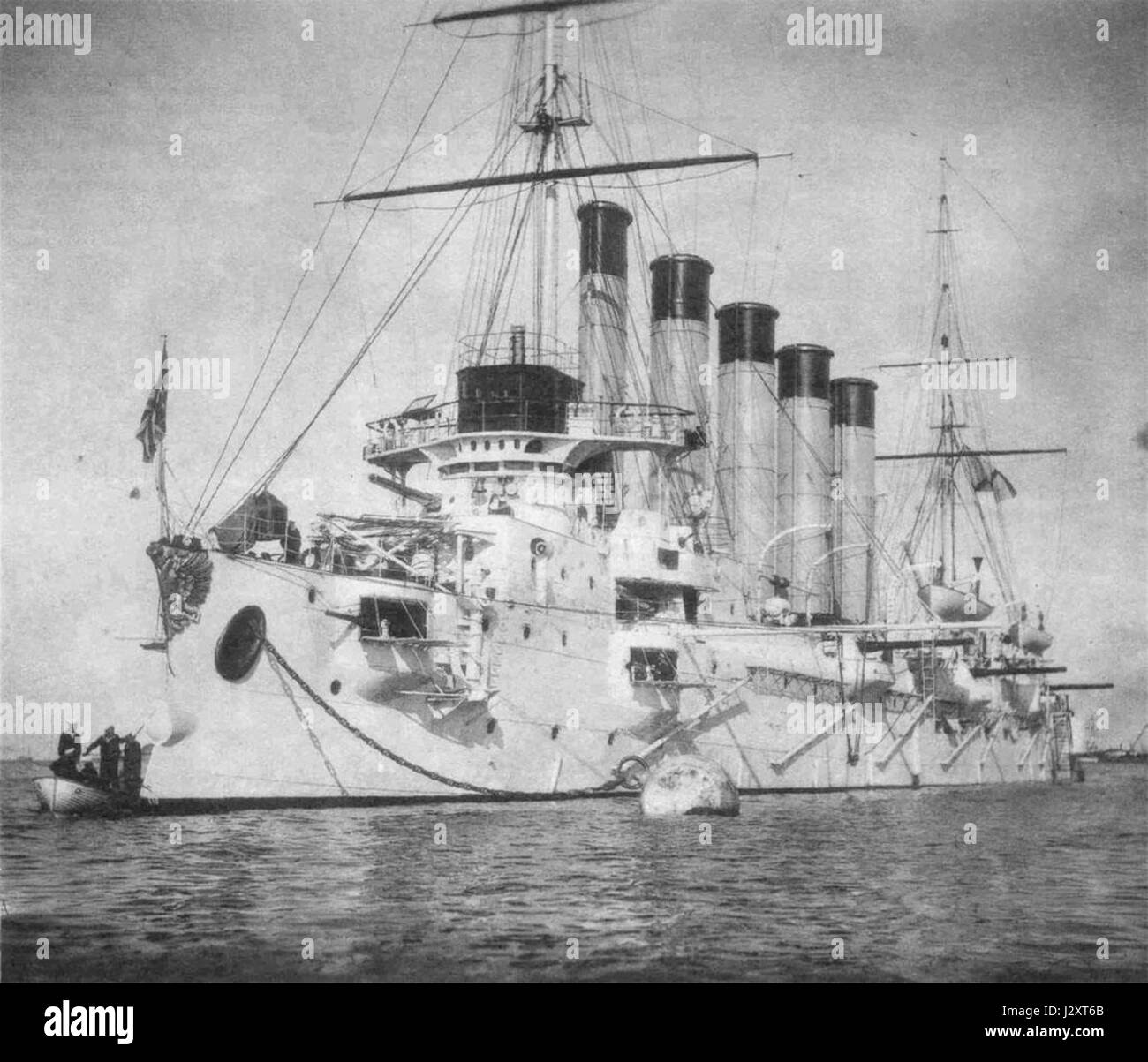 This historical image depicts the Askold, a Russian warship, in ...
