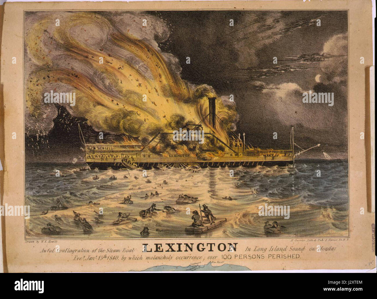 Awful conflagration of the steam boat Lexington Stock Photo - Alamy