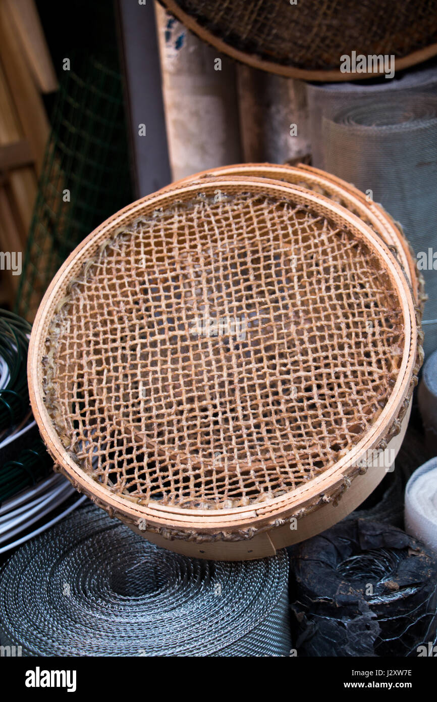 Traditional type sieve made of wood Stock Photo - Alamy