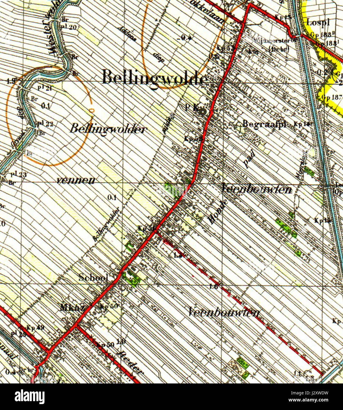 The topographical map of Bellingwolde provides a detailed geographical ...