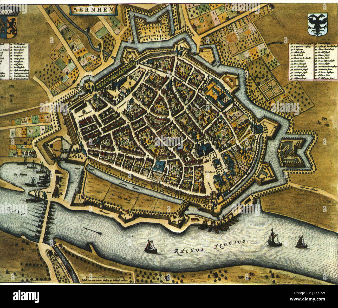 The 1652 map of Arnhem by Blaeu is a detailed cartographic ...