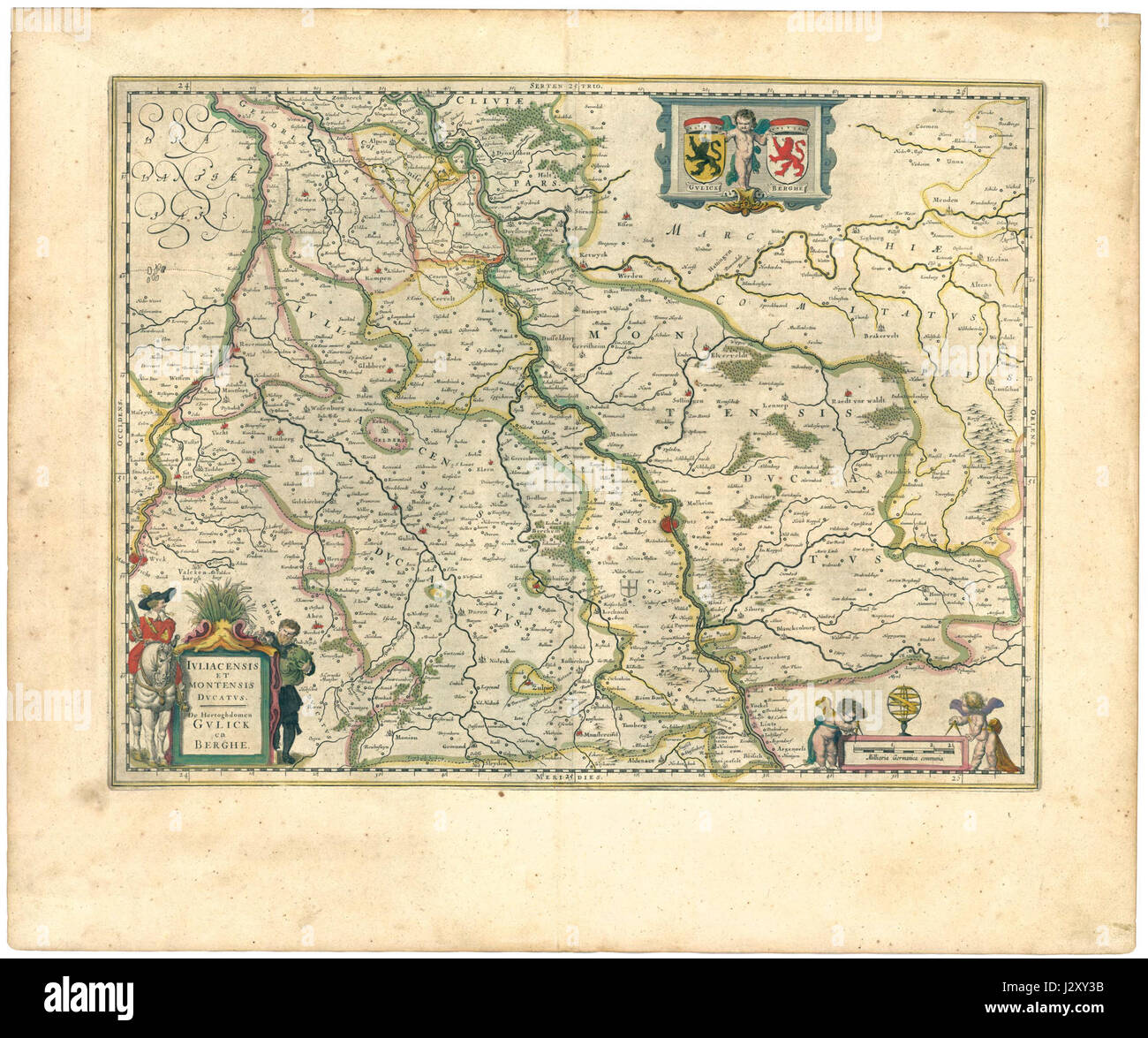 This 1645 map by Blaeu depicts the Duchy of Juliers and Montemore, showcasing the geographical ...