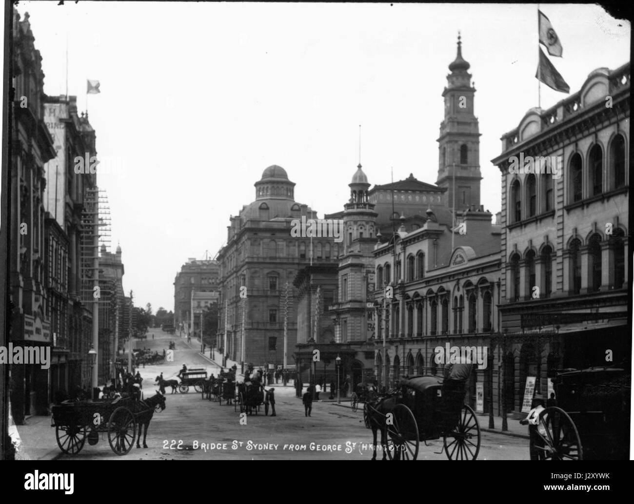 A historic view of Bridge Street, Sydney, as seen from George Street ...