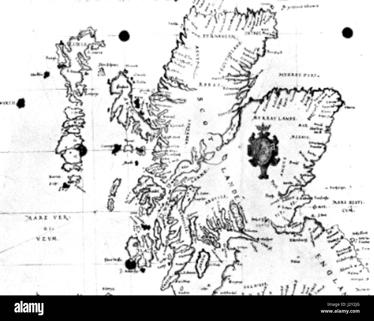 A historical map of Scotland, detailing geographical features, regional ...