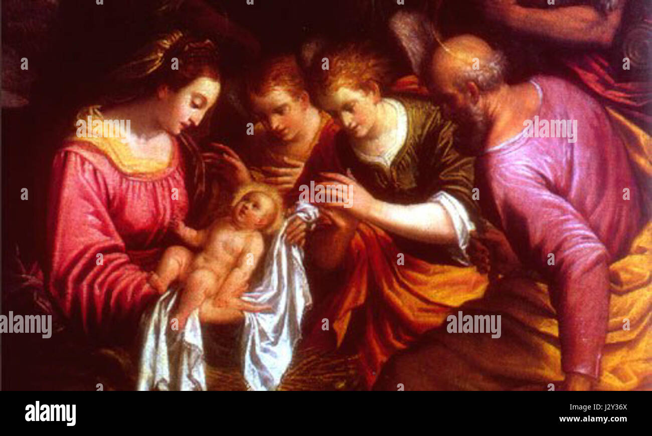 A painting by Sabbatini depicting the biblical scene of the Adoration of the Shepherds. It ...