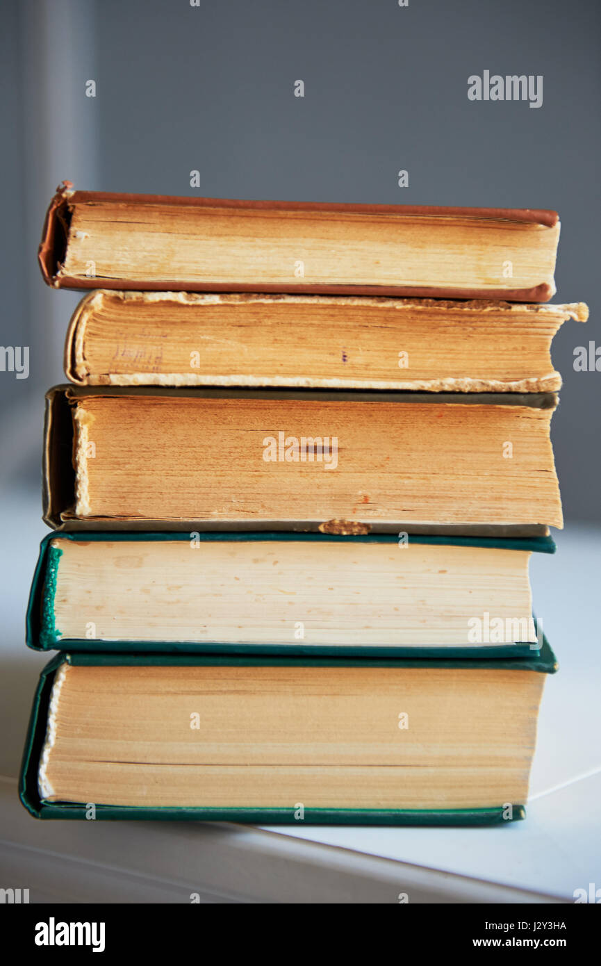 the texture is a stack of old books. Texture or background. Close up ...