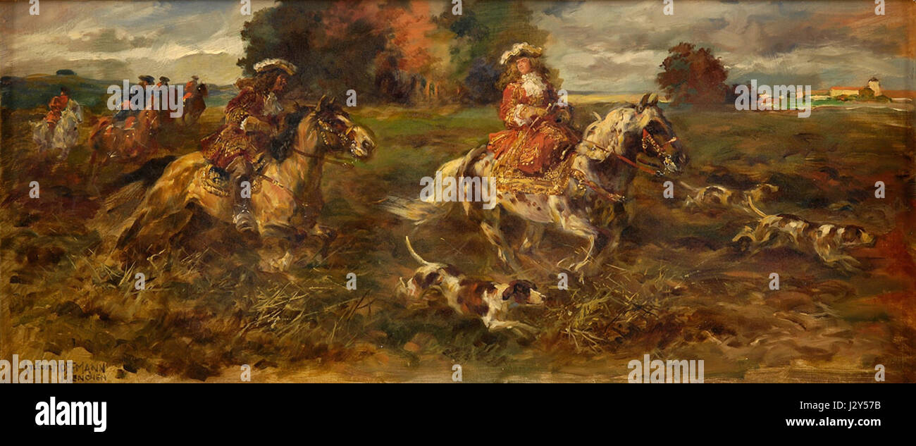Anton Hoffmannâ€™s â€˜Ausritt zur Jagdâ€™ portrays a hunting scene ...