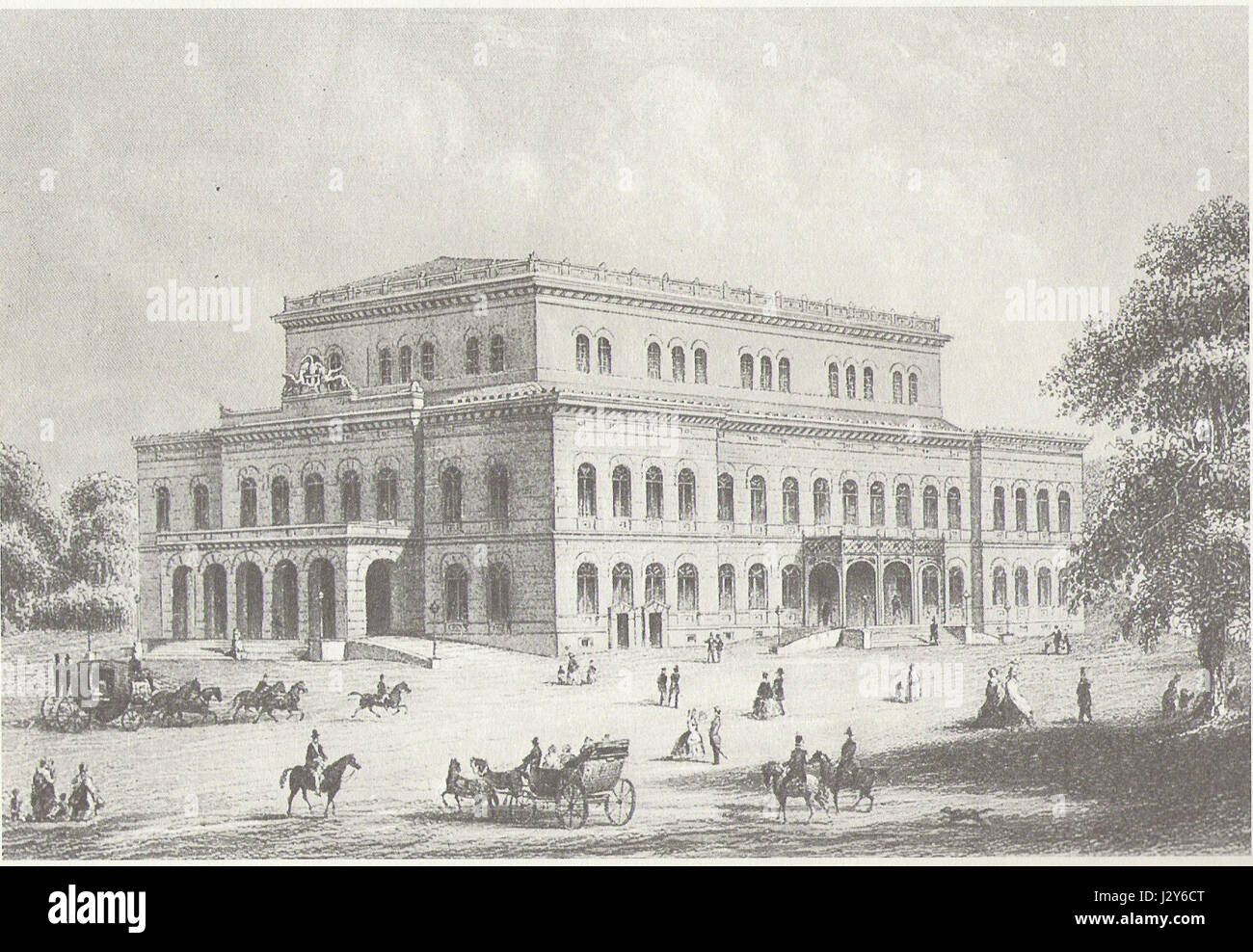This refers to a historical depiction of a theater scene around 1860 ...