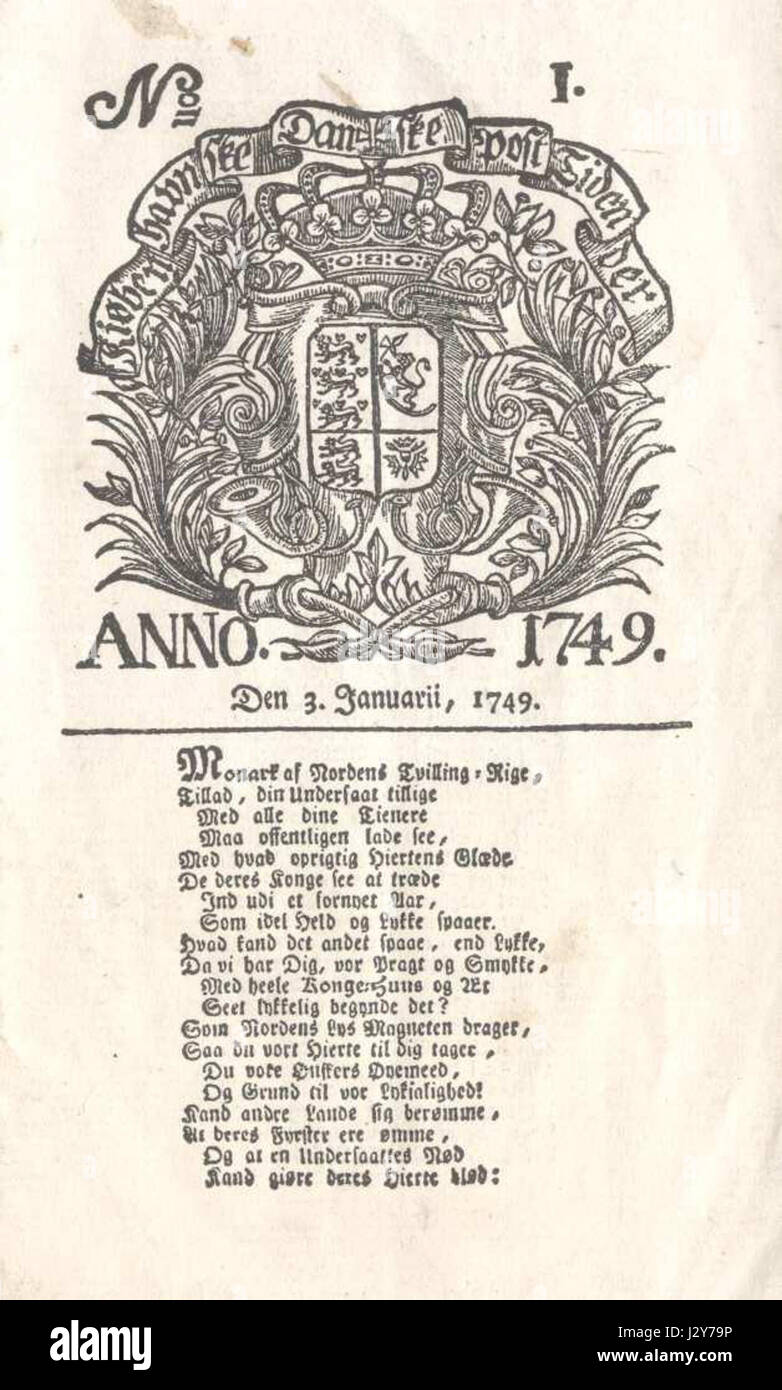 The 'Berlingske Tidende' from 1749 is a Danish newspaper that played an ...