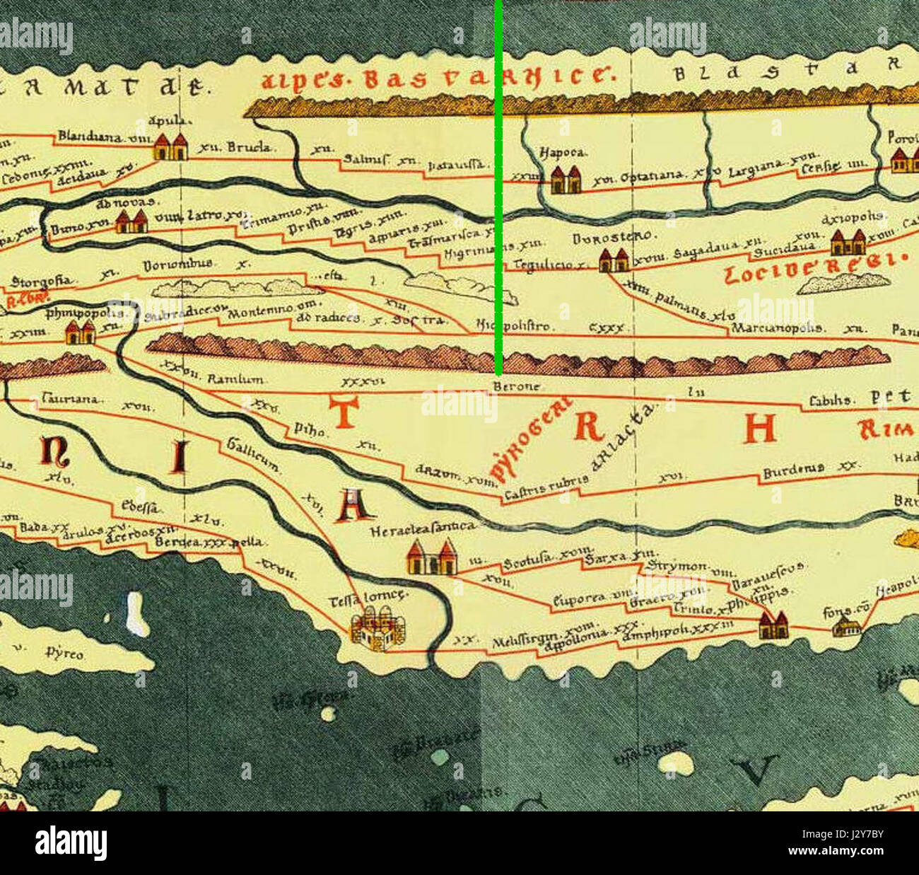 This historical map, known as the Tabula Peutingeriana, illustrates the ...