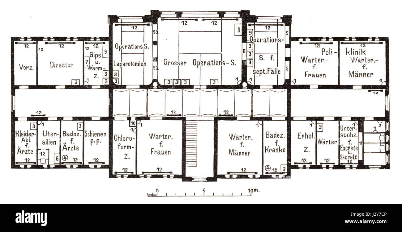 The floor plan of the Operationshaus at Berlin Krankenhaus Moabit ...