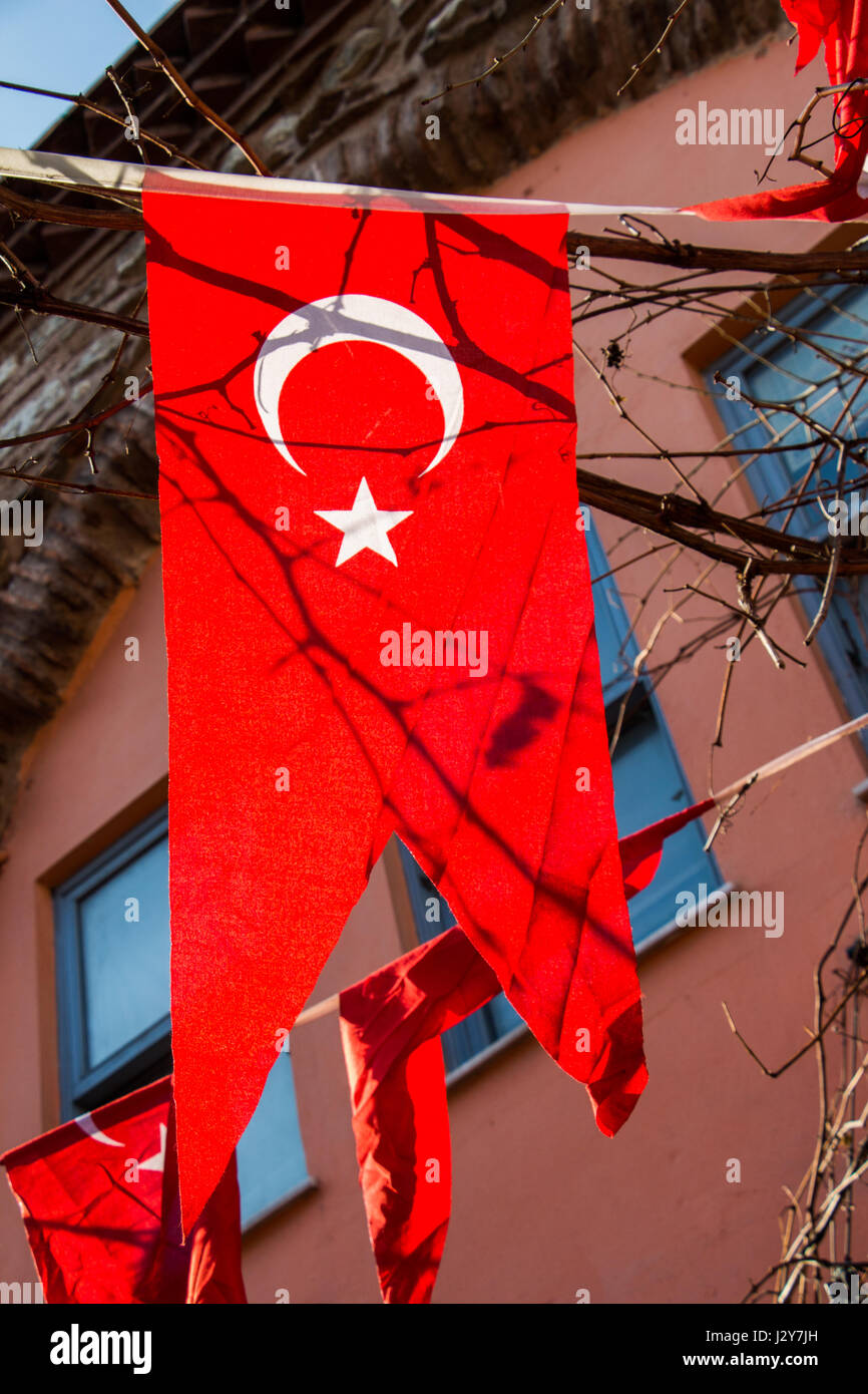 Turkish national flag hanging in the street in open air Stock Photo - Alamy