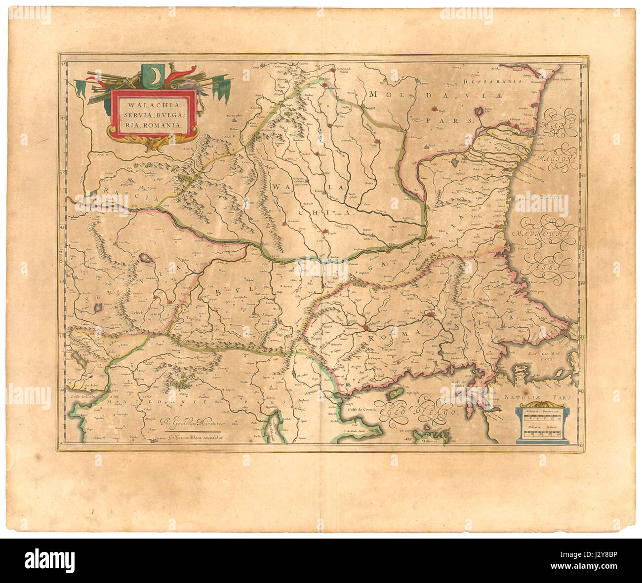 This map, created by Blaeu in 1645, illustrates the regions of Walachia ...