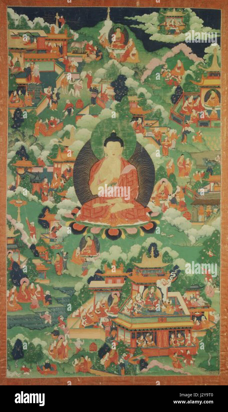This artwork at the Brooklyn Museum depicts Buddha surrounded by scenes ...