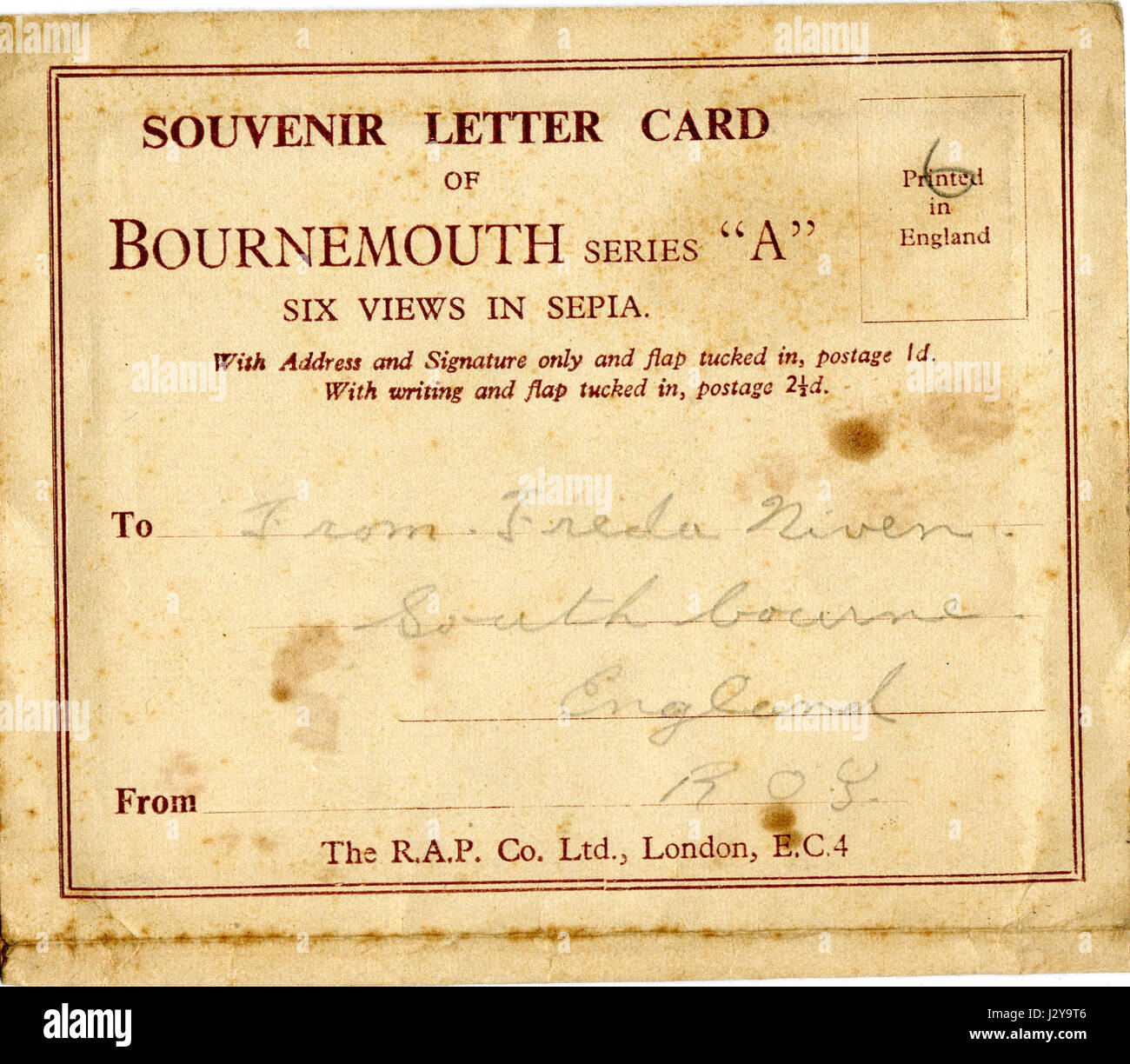 A souvenir card from Bournemouth, capturing key features or landmarks ...