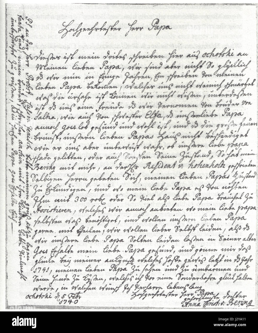 This letter from Anna Christina Bering to her father, dated 1740 ...