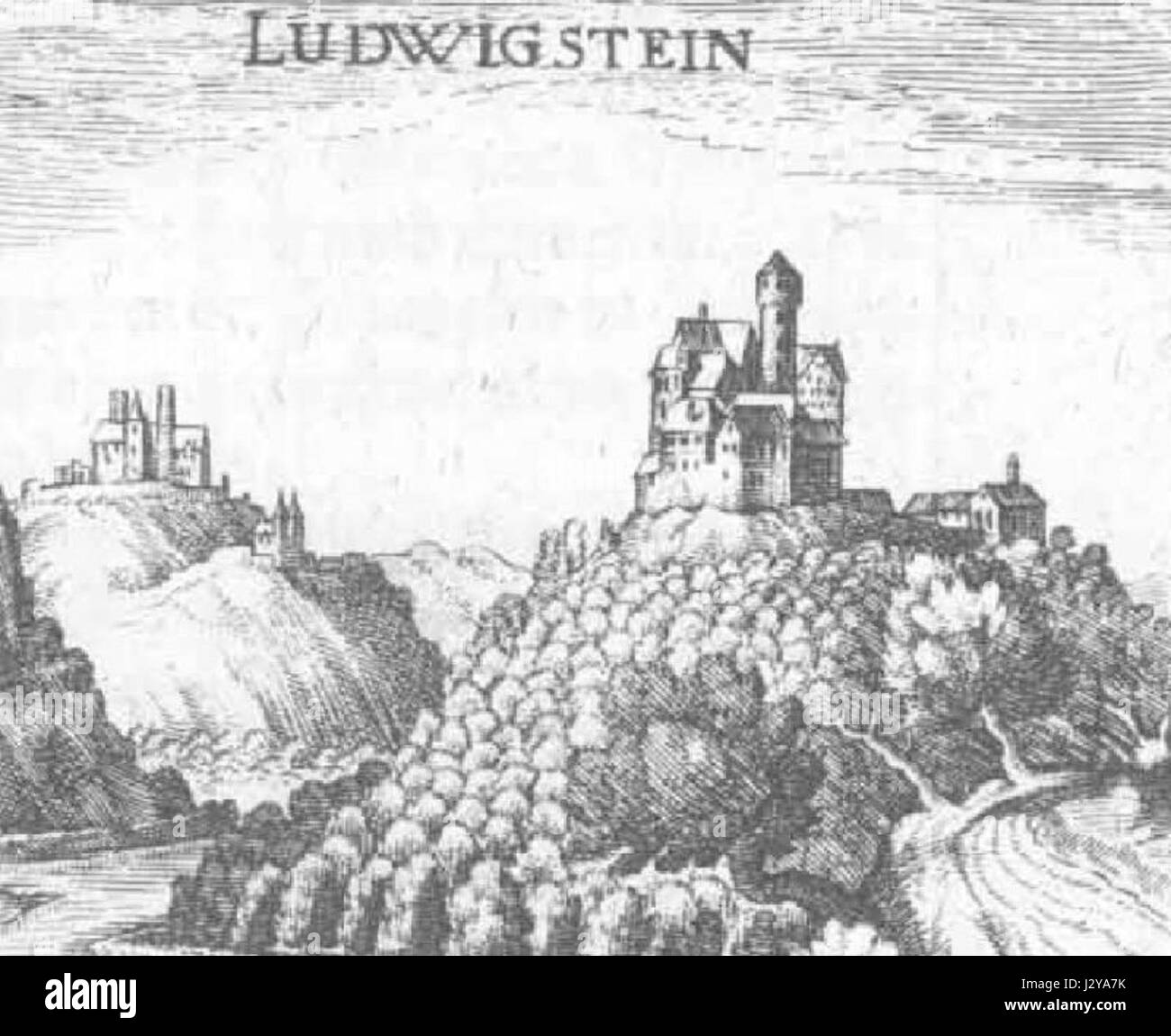 This map by De Merian depicts the Burg Ludwigstein in Hassia ...