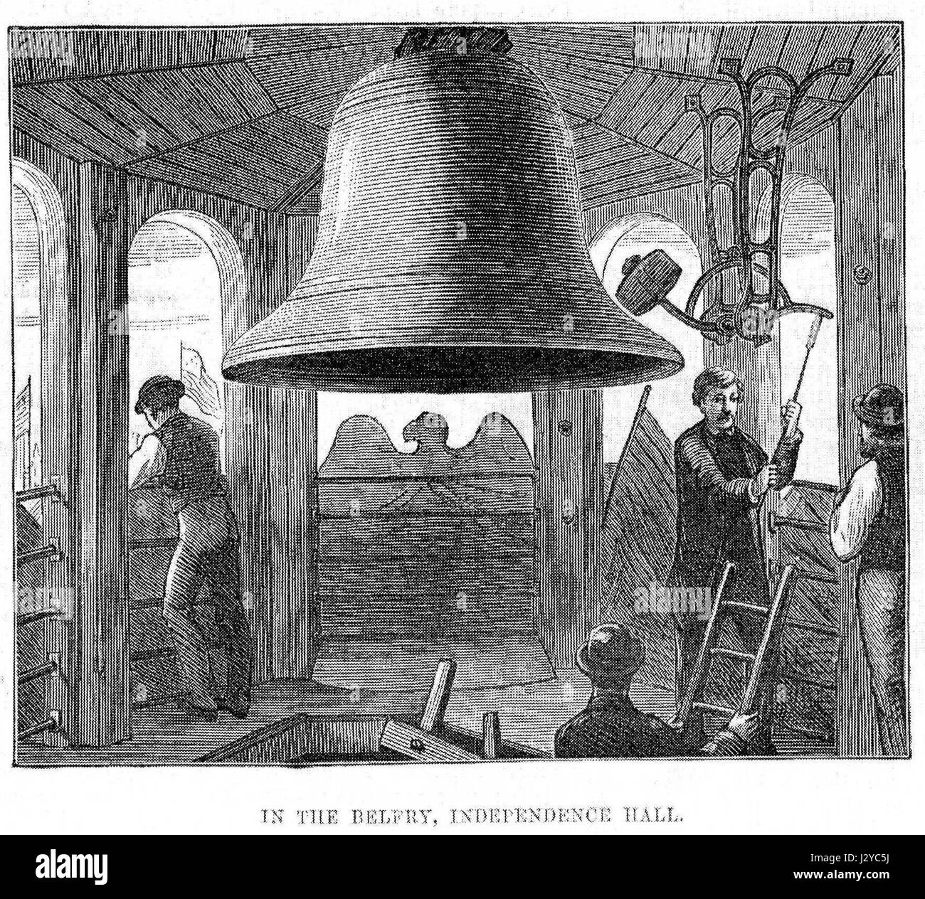 An engraving of the Centennial Bell in the Independence Hall Belfry in ...