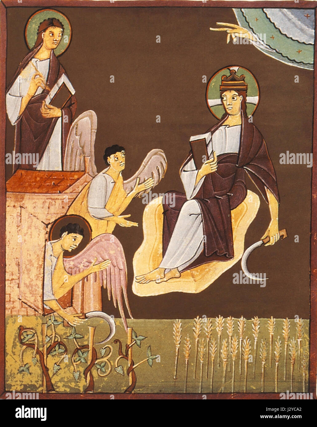 This page from the Bamberg Apocalypse, a medieval manuscript, features ...