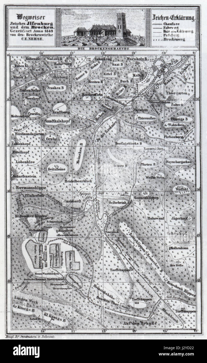 The Brockenkarte by C.E. Nehse is a map of the Brocken, a mountain in ...