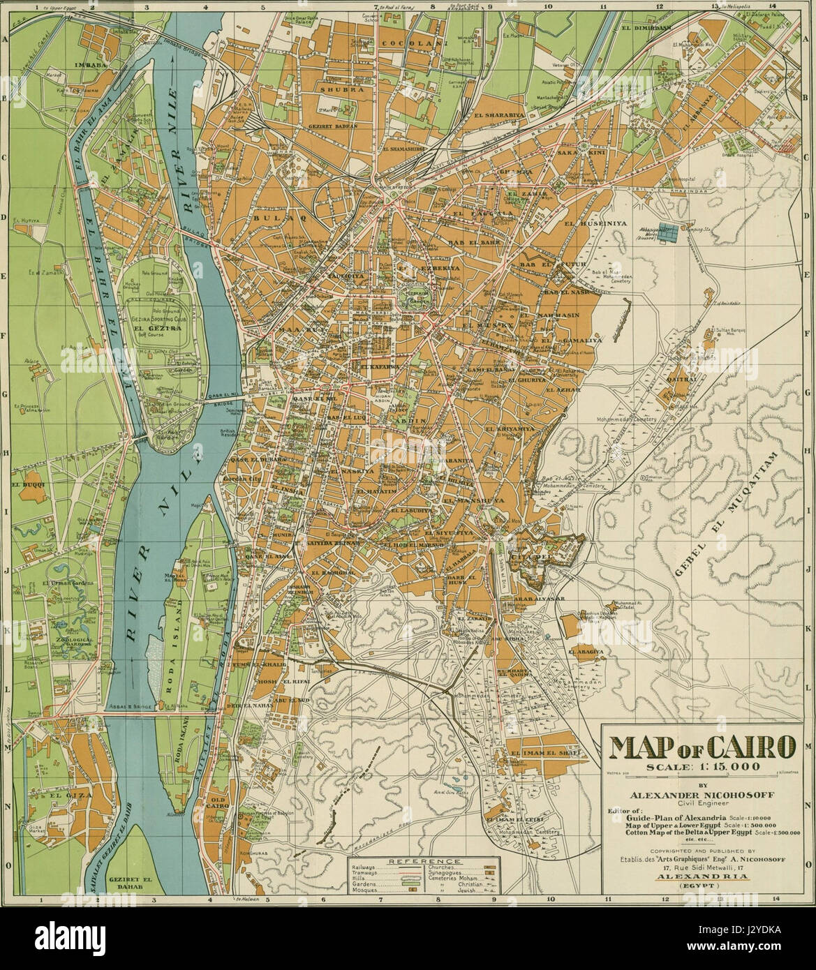 The 1933 *Cairo map* by Nicohosoff depicts the layout of Cairo during ...