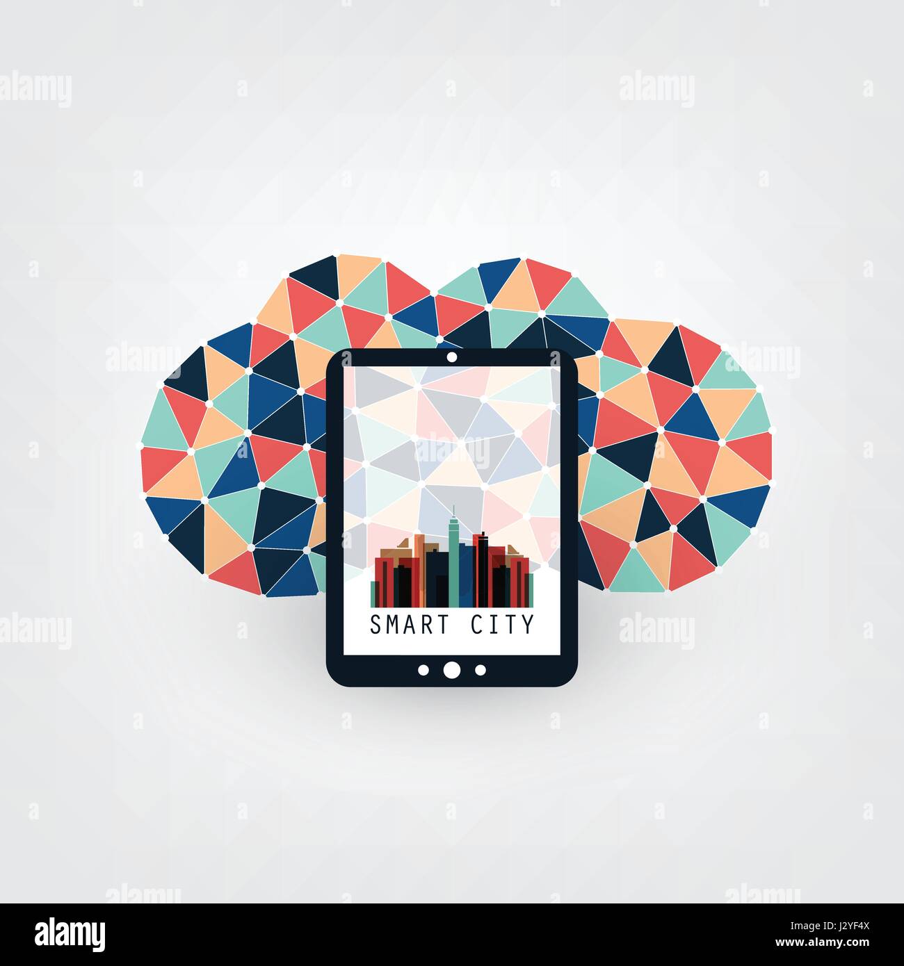 Colorful Smart City Design Concept with Icons - Digital Network ...