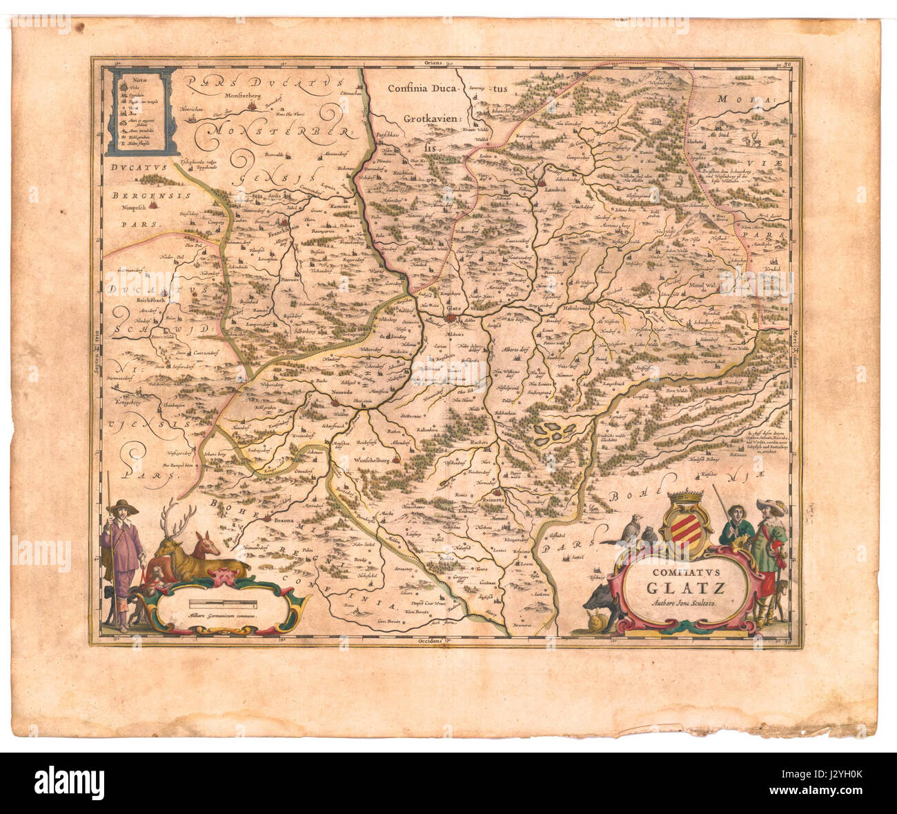 The 1645 Blaeu map of Comitatus Glatz (now part of Poland) is a historical cartographic piece ...