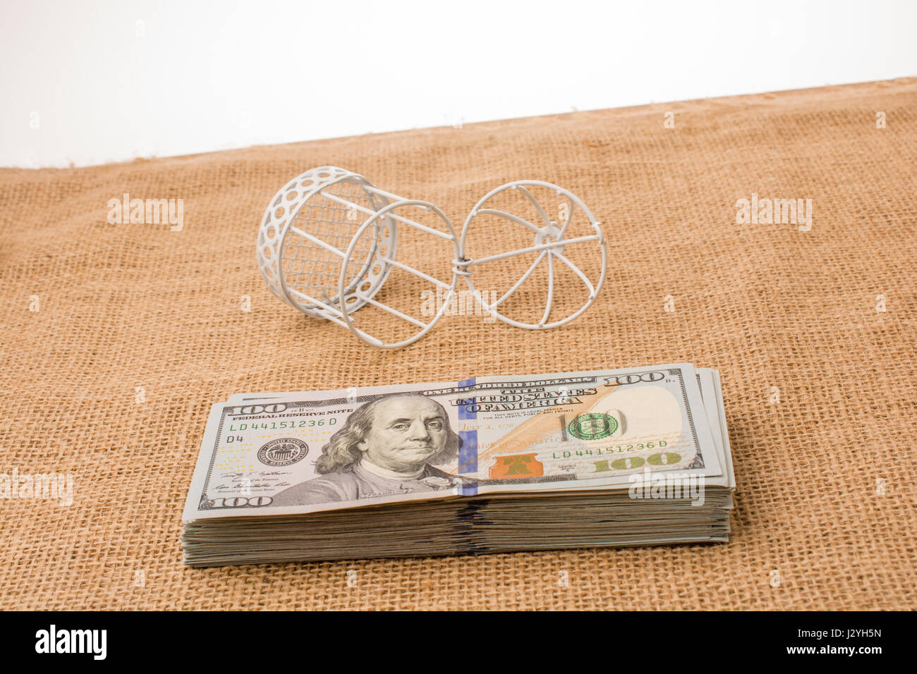 Birds cage placed beside the bundle of US dollar banknote Stock Photo ...