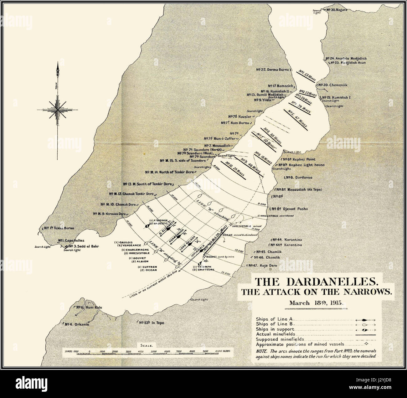 This map illustrates the British attack on the battleships in the ...