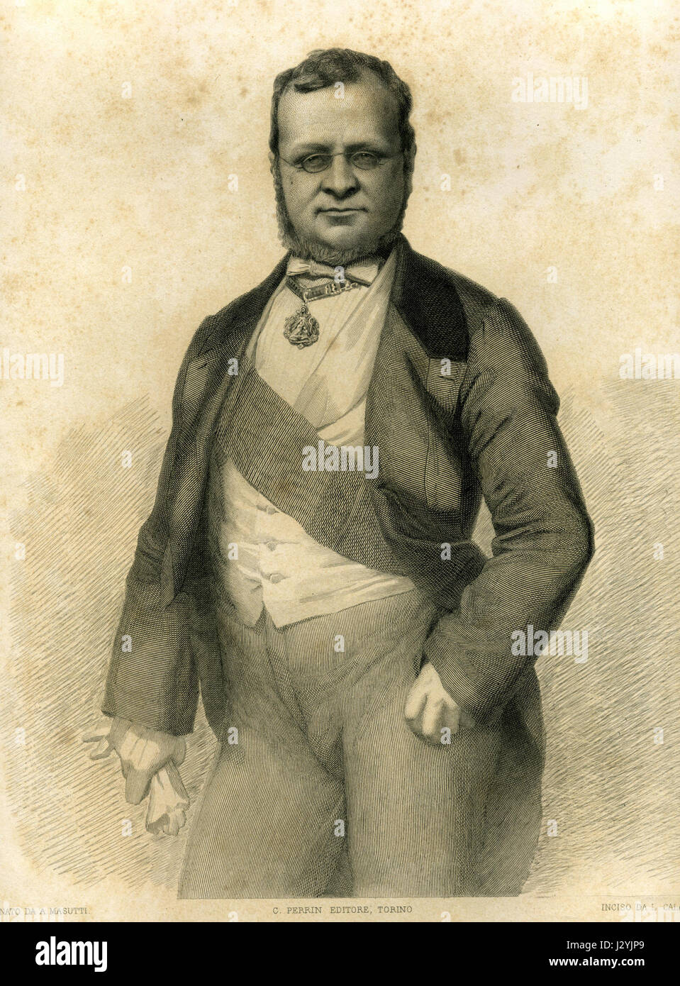 A historical engraving of Count Camillo di Cavour, an influential ...