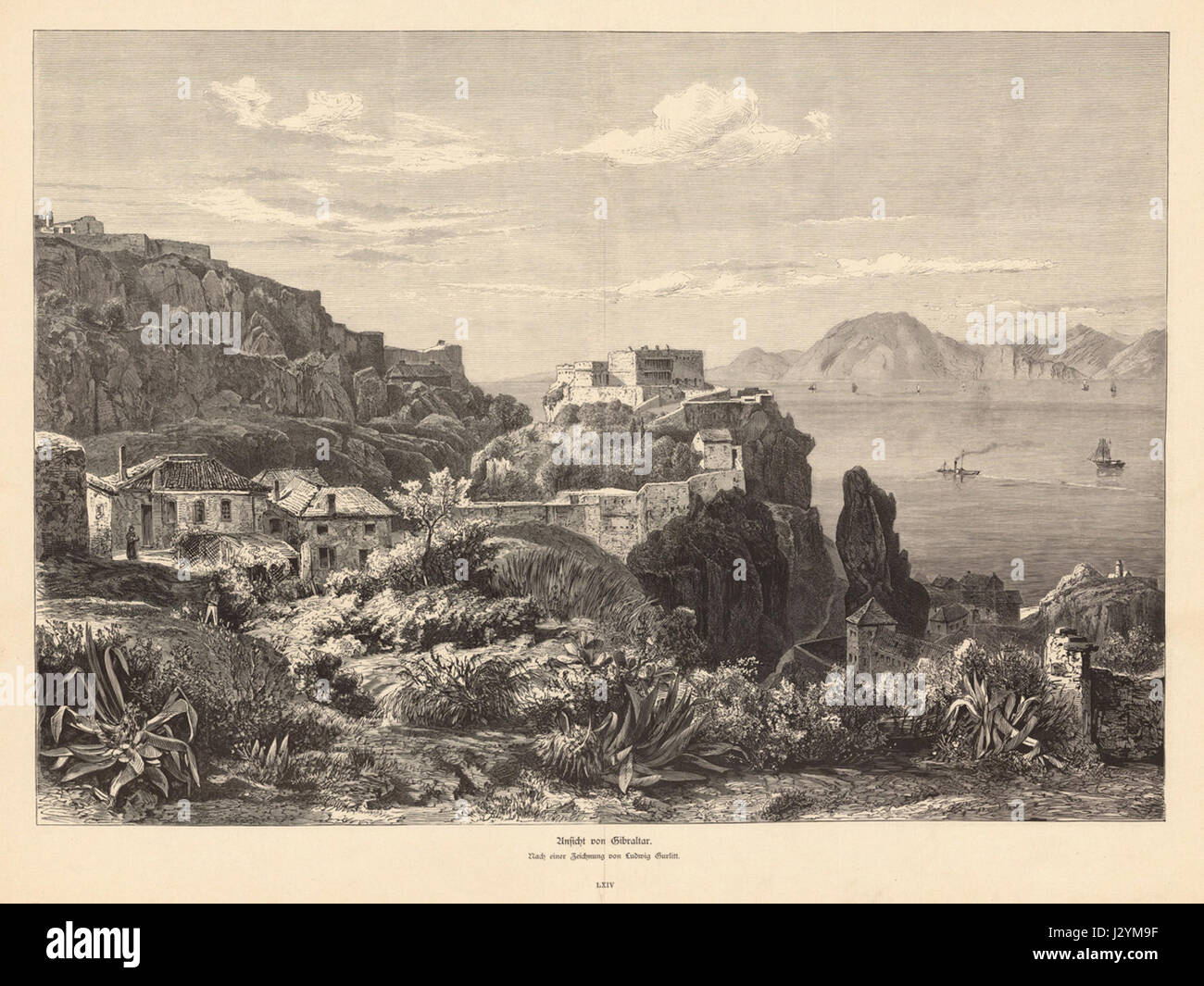 This view of Gibraltar is based on a drawing by Ludwig Burlitt ...