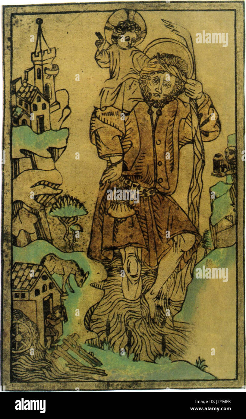 An anonymous German painting of Saint Christopher, created around 1450 ...