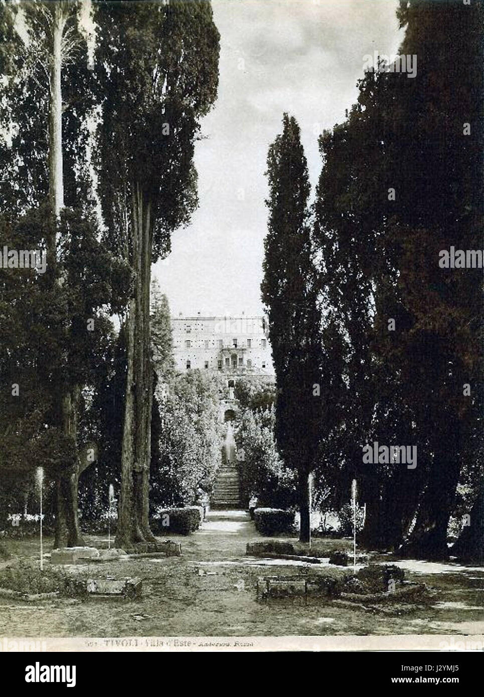 The image depicts the Villa d'Este in Tivoli, Italy, known for its ...