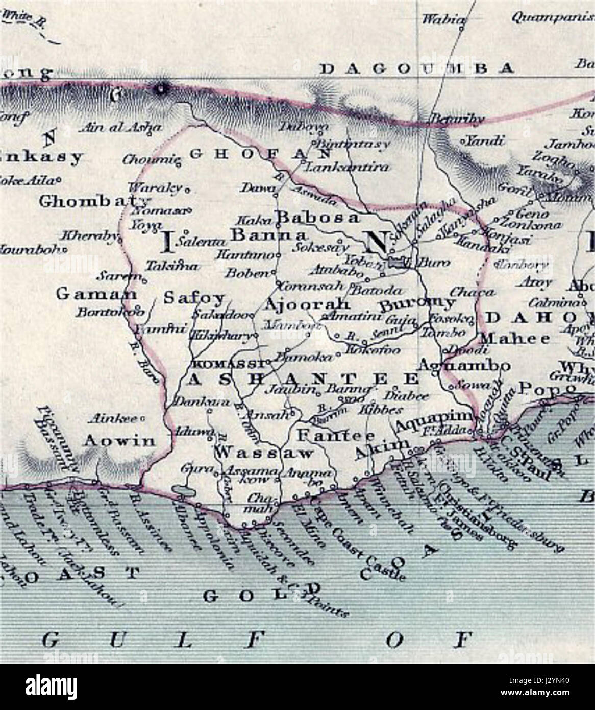 The Asante map represents the geographical layout and important ...