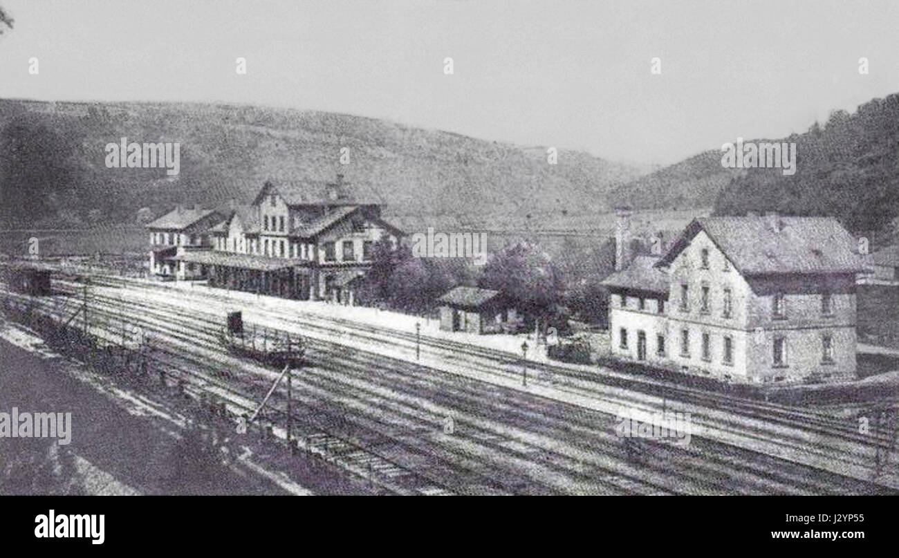 This image shows a railway station from around 1900, retouched for ...