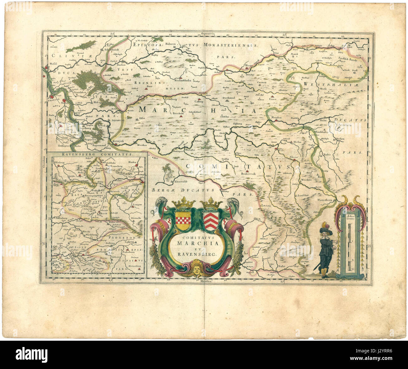 The map 'Comitatus Marchia et Ravensberg' by Blaeu, created in 1645 ...