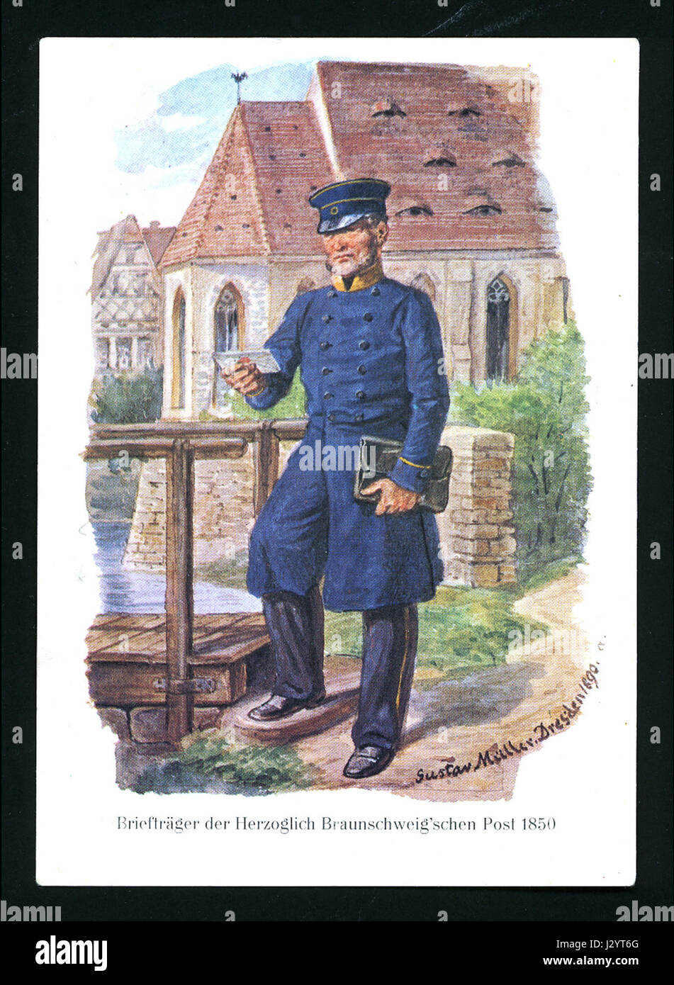This image likely depicts a historical postal worker (BrieftrÃ¤ger ...