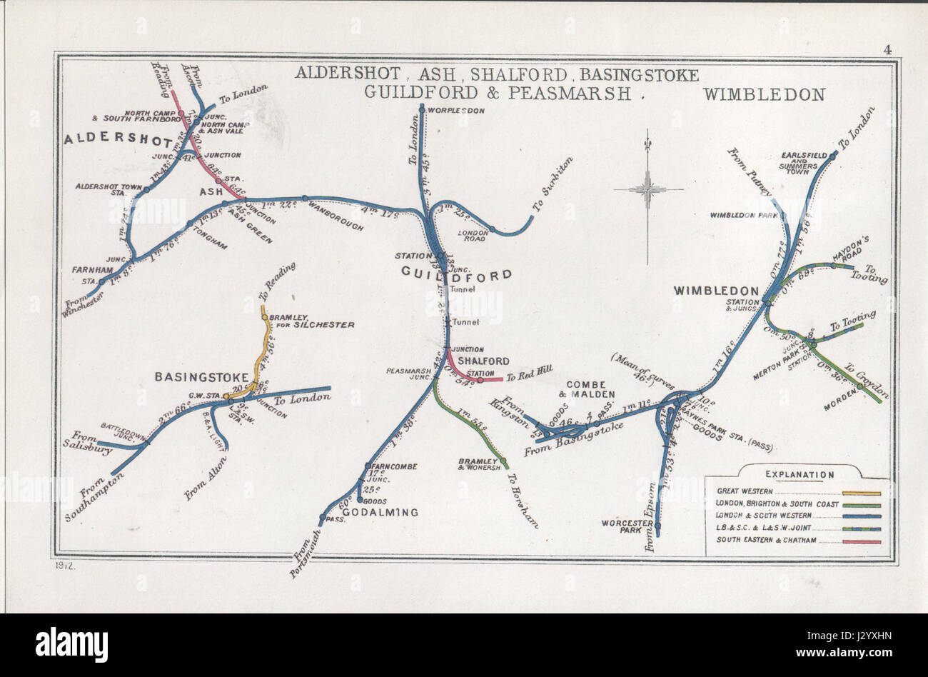 A map or travel guide detailing various locations in southern England ...