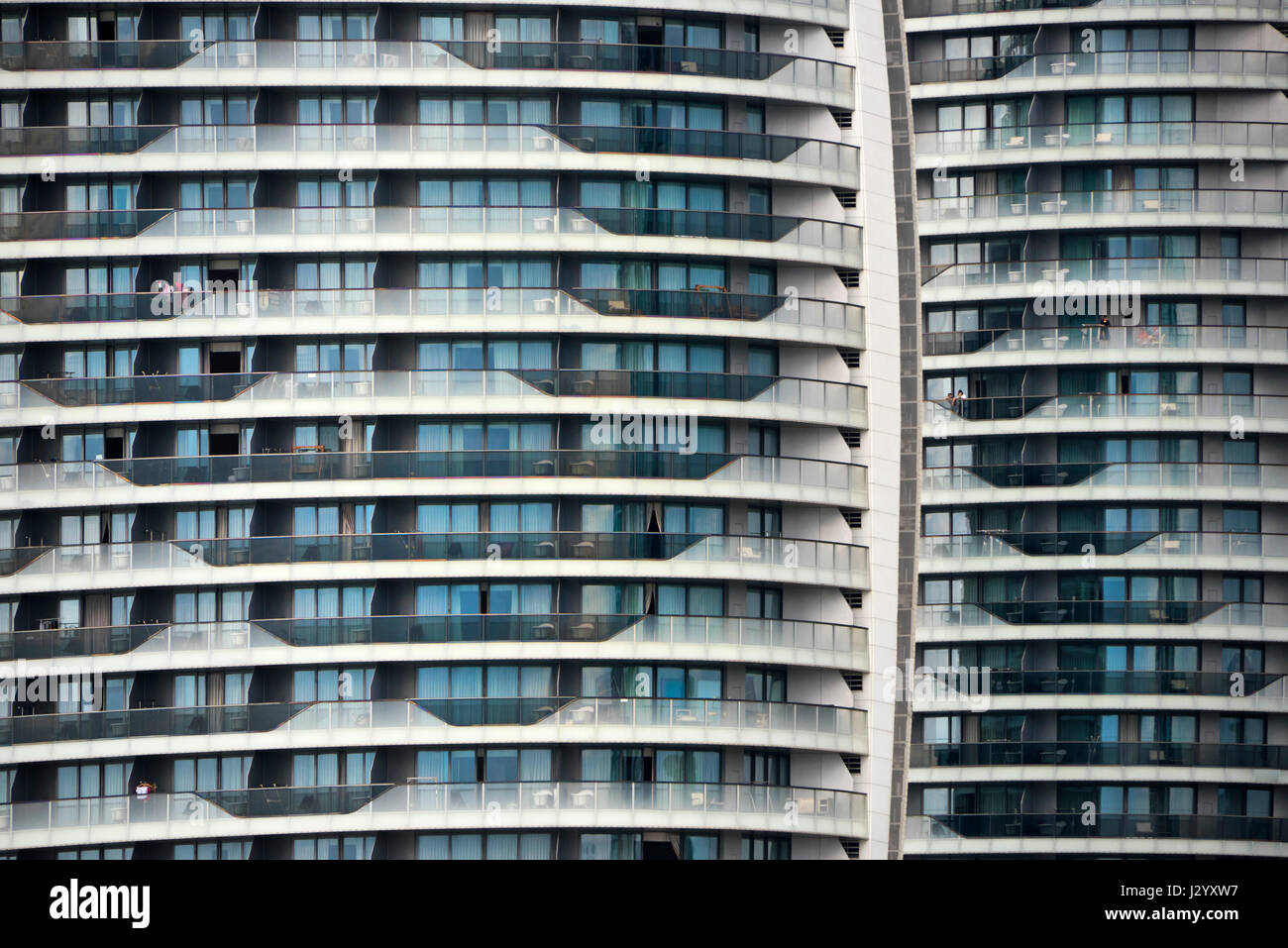 Horizontal close up view of the unusual buildings at the Phoenix Island ...