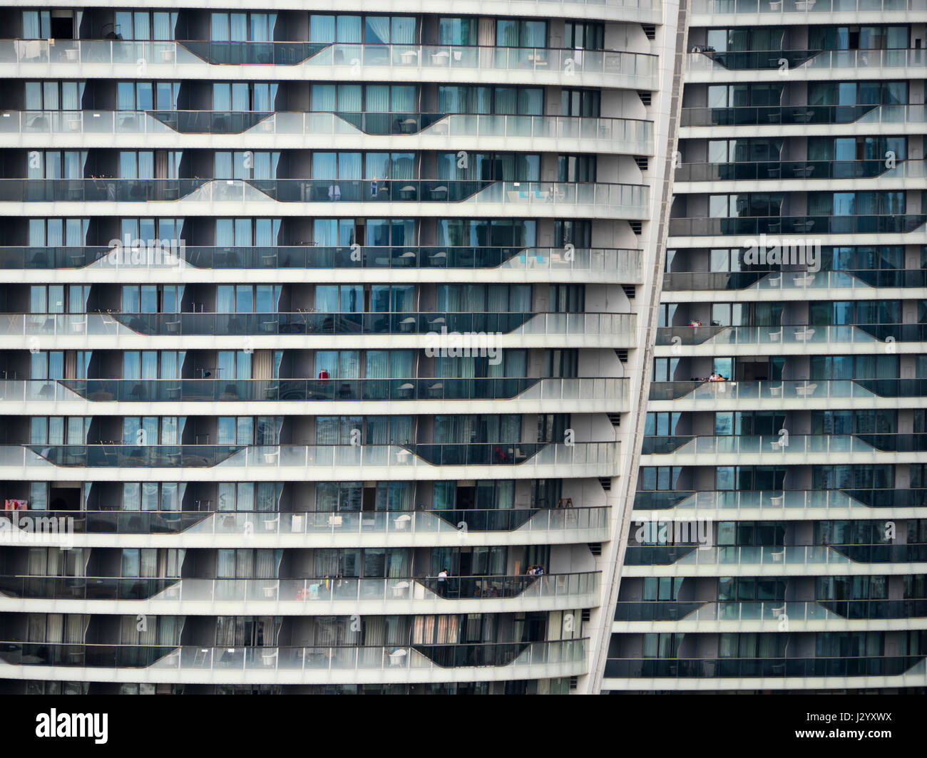 Horizontal close up view of the unusual buildings at the Phoenix Island ...