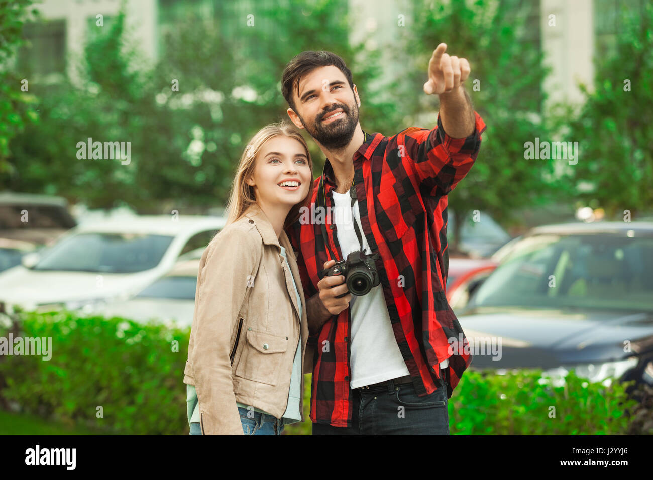 Young couple romantic city walk love relationship Stock Photo - Alamy