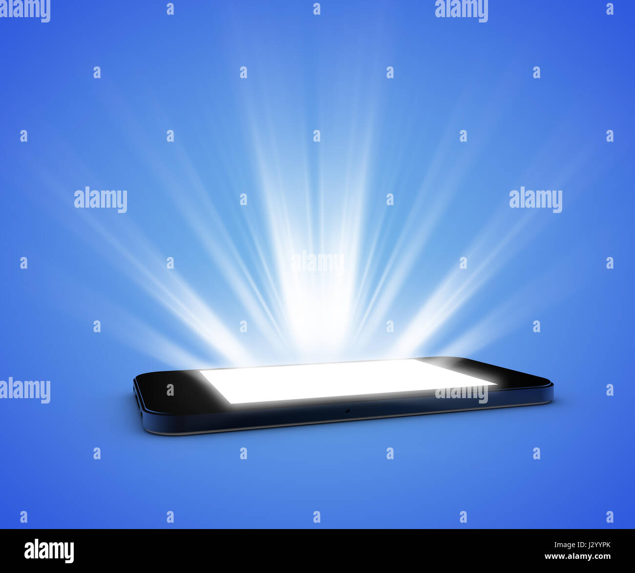 Smartphone with illuminated screen on a blue background Stock Photo - Alamy